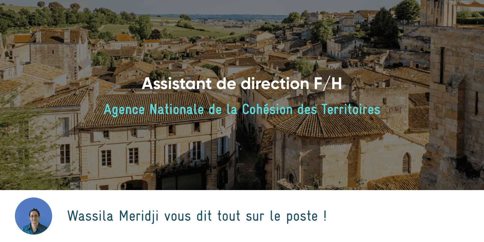 Assistant de direction F/H - Agence Nationale de la Cohésion des Territoires - Profil Public